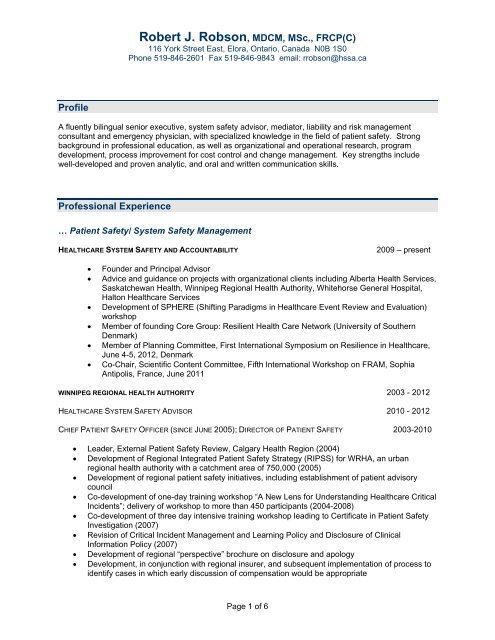 Detailed Dr Rob Robson CV - SAFEmap International