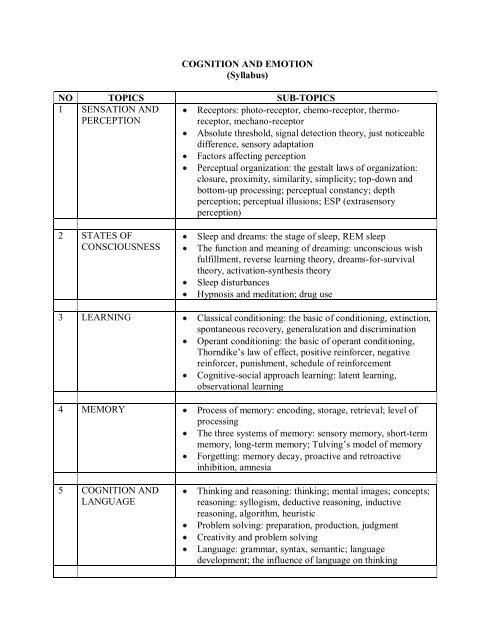 COGNITION AND EMOTION (Syllabus)