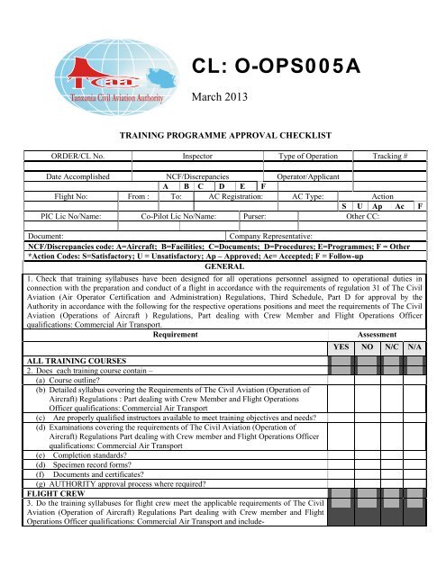 Training Programme Approval Process Checklist - Tanzania Civil ...