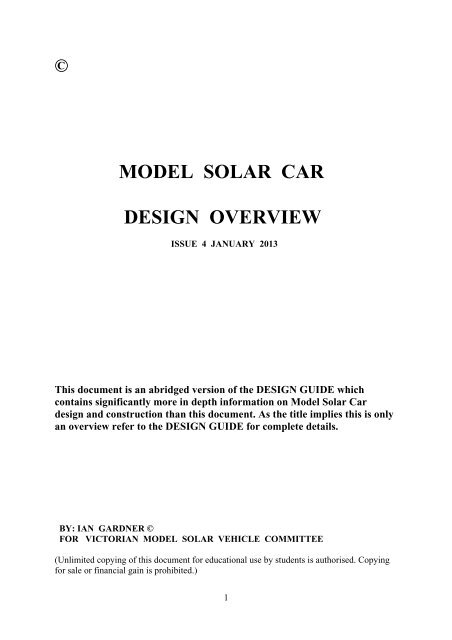 model solar car design overview - Victorian Model Solar Vehicle ...