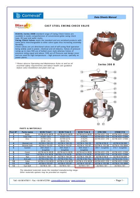 Series 300 B CAST STEEL SWING CHECK VALVE ... - COMEVAL