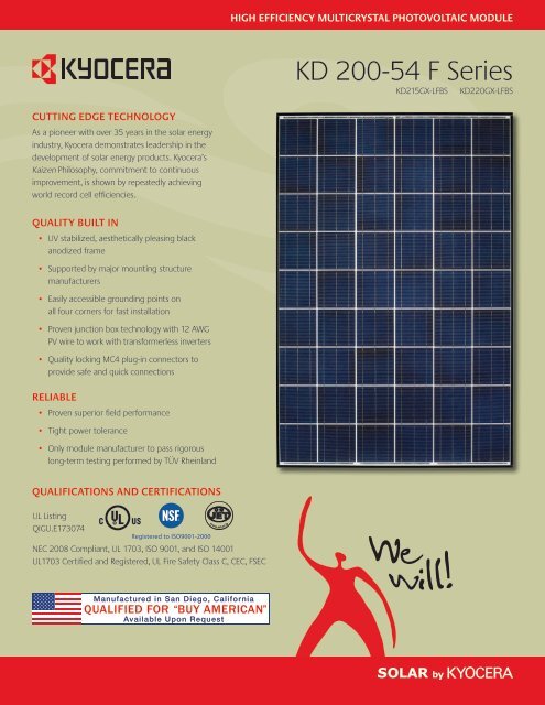 KD 200-54 F Series - KYOCERA Solar - Matrix Energy