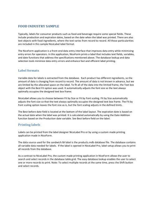 Food Industry Sample - NiceLabel