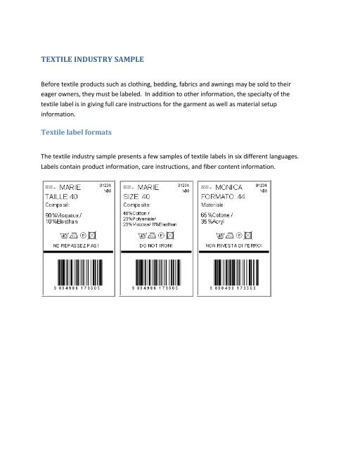 Textile Industry Sample - NiceLabel