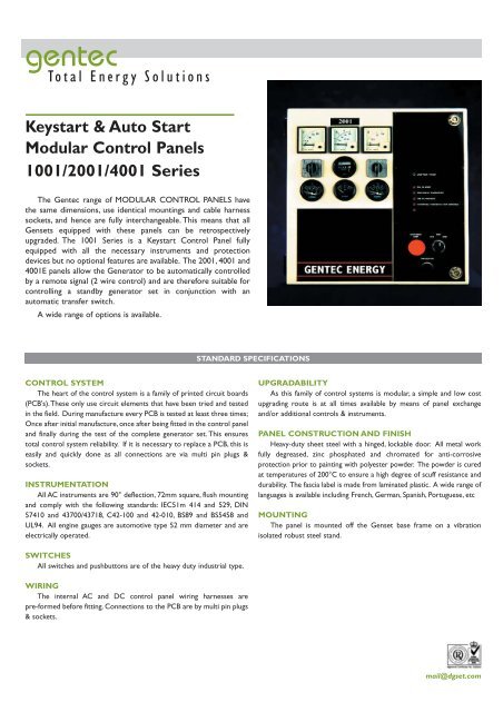 Keystart & Auto Start Modular Control Panels 1001/2001 ... - Gentec