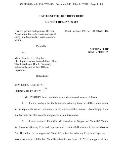 Perron Affidavit in Opposition to Motion for Attorney Fees