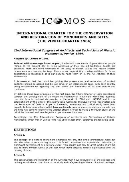 Icomos Venice Charter 1965 Arch I Text: Flawed Protocol For Heritage