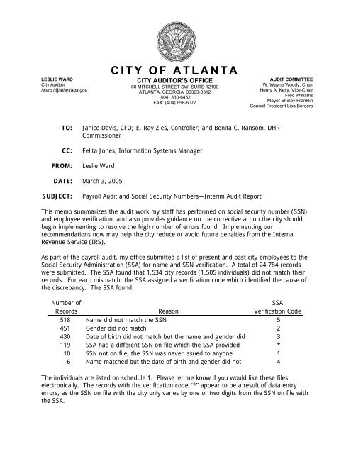 04.02 Memo to CFO and Controller (payroll audit).pdf - the City of ...