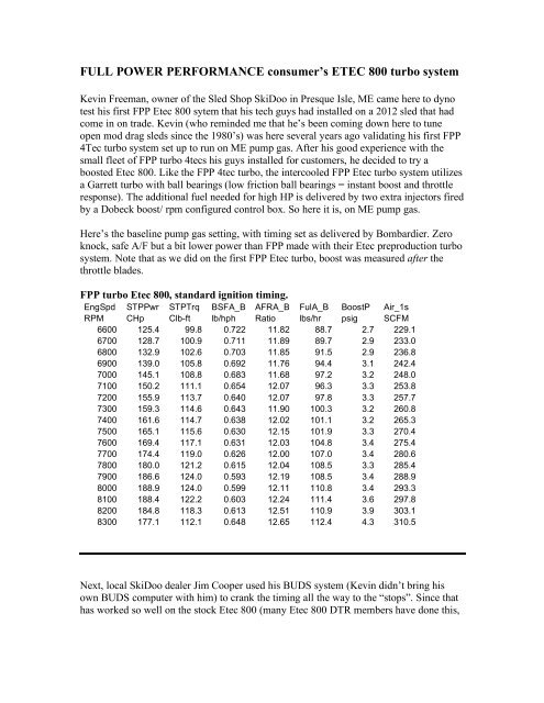 FULL POWER PERFORMANCE consumer's ETEC 800 turbo system