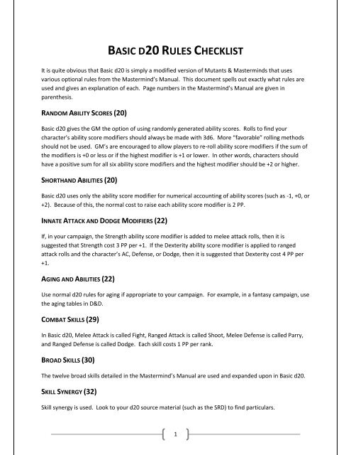 Basic d20 Rules Checklist