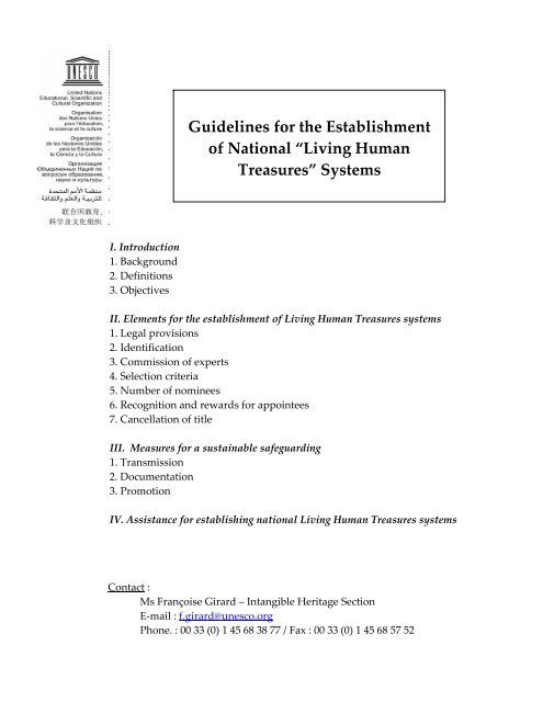 Guidelines for the Establishment of National "Living Human - Unesco