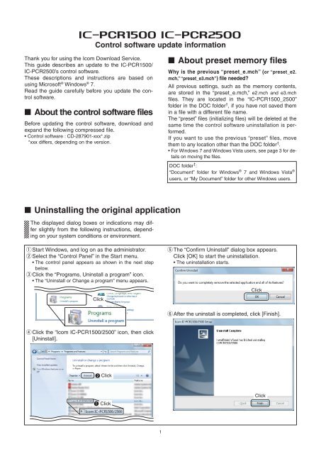 IC-PCR1500/IC-PCR2500 Control software update information