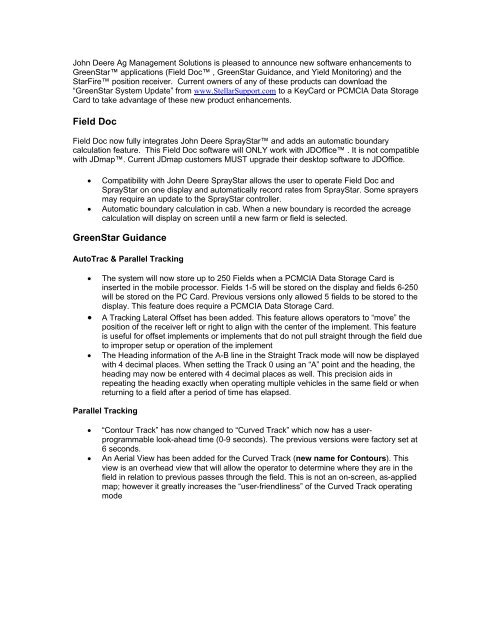 Field Doc GreenStar Guidance - StellarSupport - John Deere