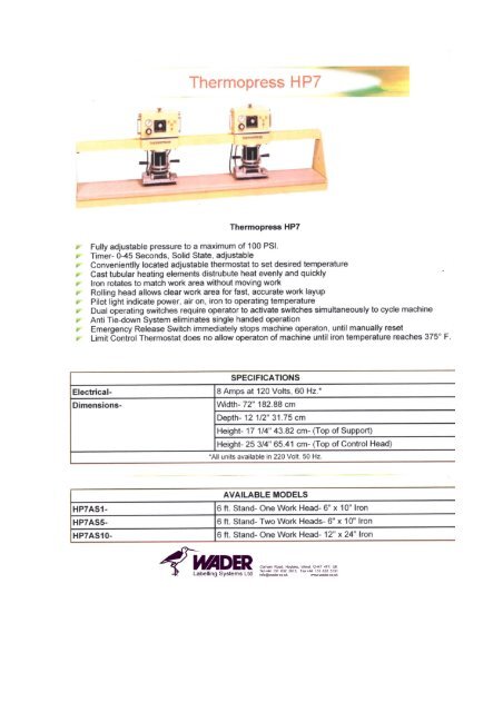 Thermopress HP7 manual