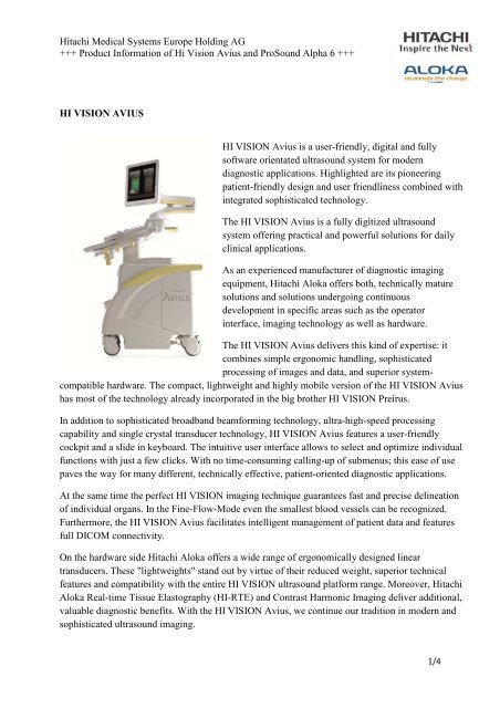 Hitachi Medical Systems Europe Holding AG +++ Product ... - Ifas