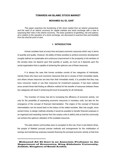 Towards an Islamic Stock Market, 1-20. By - IRTI