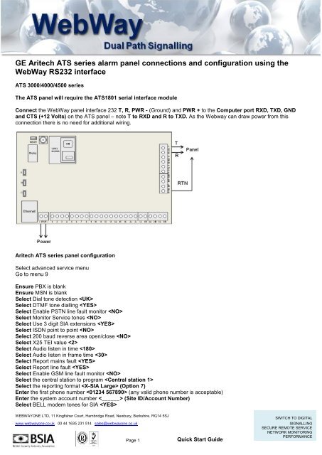 GE Aritech ATS series alarm panel connections and - WebWayOne