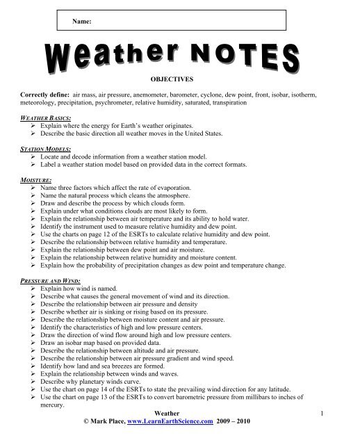 Weather Notes.pdf - Learn Earth Science