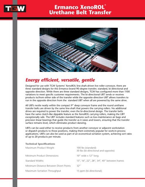 Ermanco XenoROL® Urethane Belt Transfer - TGW Logistics Group