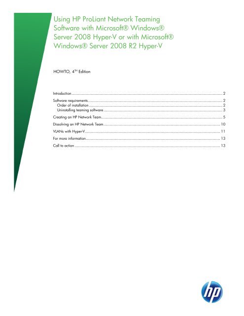 Using HP ProLiant Network Teaming Software ... - Hewlett Packard