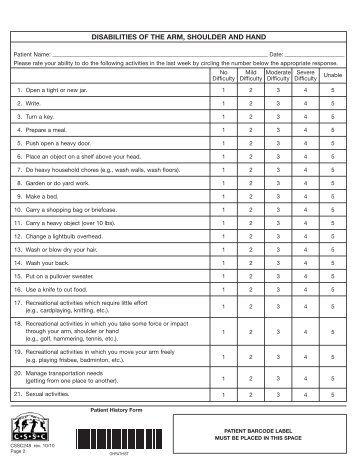Disabilities of the Arm, Shoulder and Hand (Quick DASH)