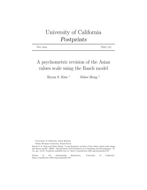 A psychometric revision of the Asian values scale using the Rasch ...