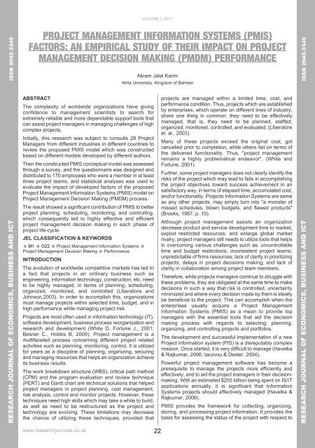 Project Management Information Systems (PMIS) Factors