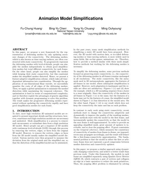 Animation Model Simplifications Computer Graphics Laboratory