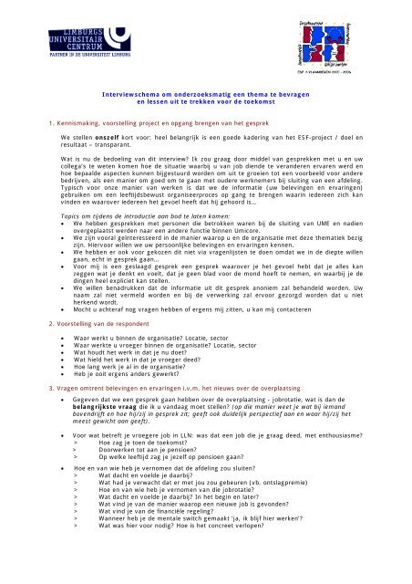 Interviewschema om onderzoeksmatig een thema te bevragen en ...