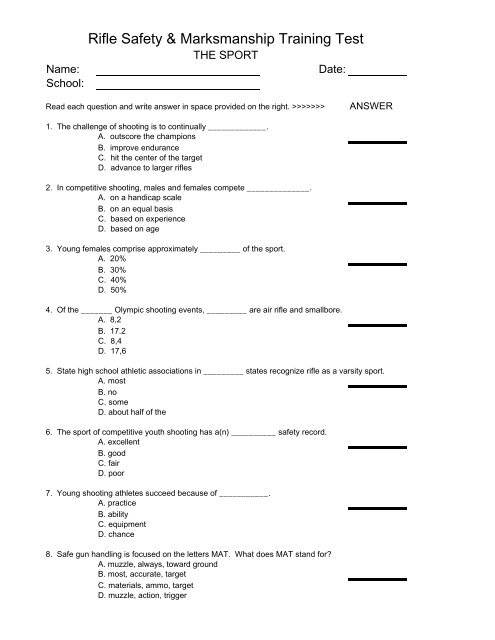 Rifle Safety & Marksmanship Training Test - Civilian Marksmanship ...