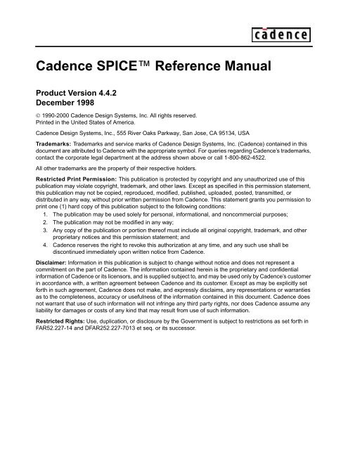 Cadence SPICE Reference Manual