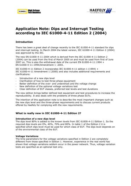 Dips and Interrupt Testing according to IEC 61000-4 ... - Haefely EMC