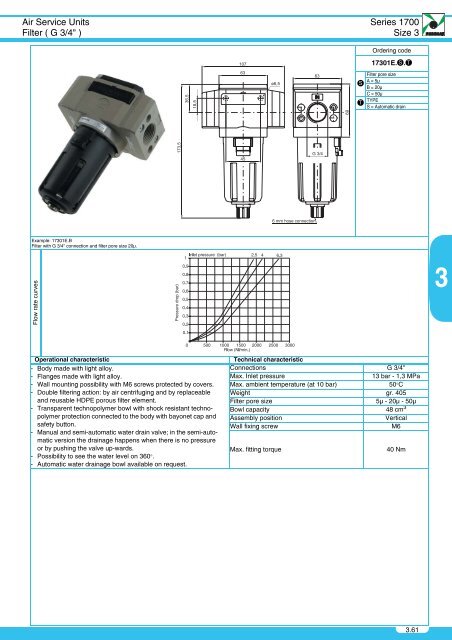 Air Service Units Filter ( G 3/4" ) Series 1700 Size 3 - Pneutec