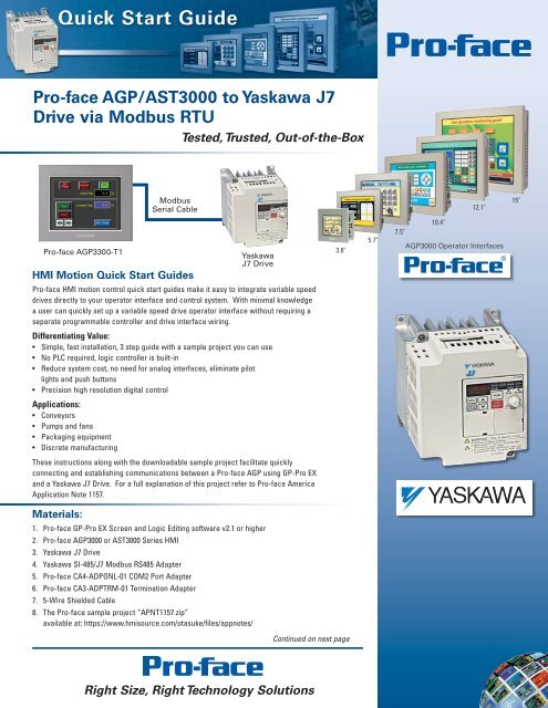 Pro-face AGP/AST3000 to Yaskawa J7 Drive via Modbus RTU