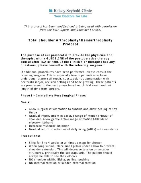 Total Shoulder Arthroplasty/Hemiarthroplasty Protocol
