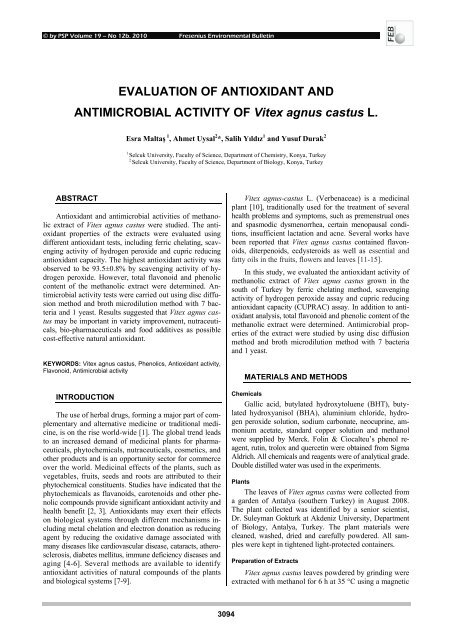 EVALUATION OF ANTIOXIDANT AND ANTIMICROBIAL ACTIVITY ...