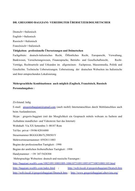 curriculum traduzioni tedesco - Gregorio Baggiani