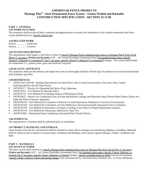 AMERISTAR FENCE PRODUCTS Montage Plus® - Steel ...