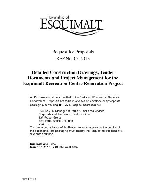 Request For Proposal Cover Page