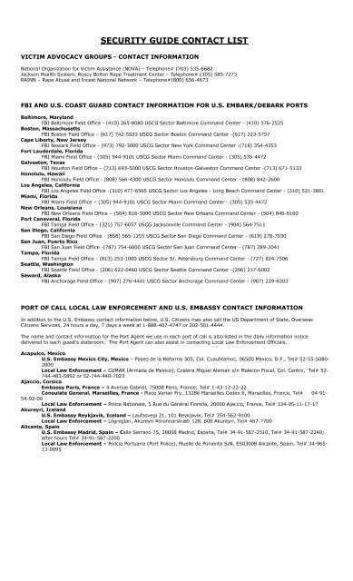 SECURITY GUIDE CONTACT LIST - Royal Caribbean International