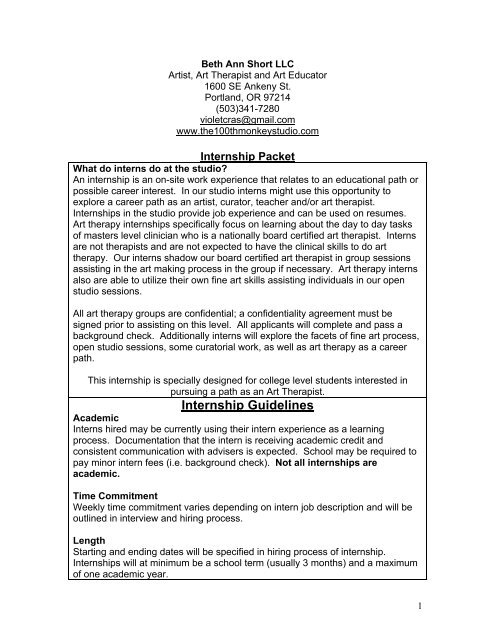 Art Therapy Internship Packet - 100th Monkey Studio
