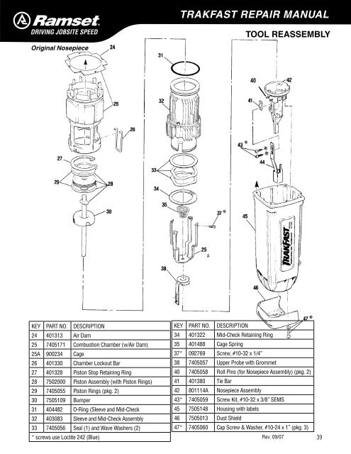 trakfast repair manual tool reassembly - Ramset Fastening Systems