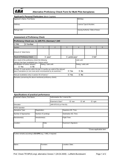 Alternative Proficiency Check Form for Multi Pilot ... - Carlos de Pilar