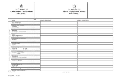 Cardiac Surgery Clinical Pathway Post-Op Step 1 Cardiac Surgery ...