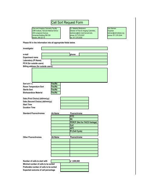 Cell Sort Request Form