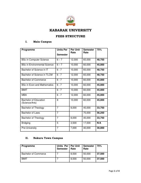 Under graduate revised fee structure - Kabarak University