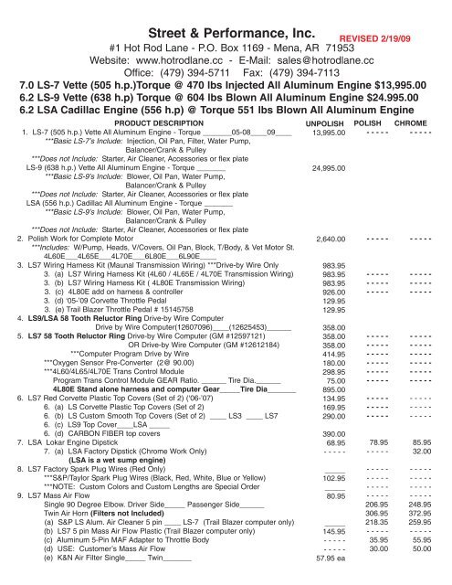 LS7-9 -LSA Engine Price List.qxd - Street & Performance