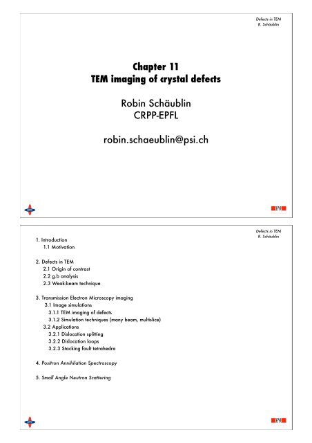 Chapter 11 TEM imaging of crystal defects Robin ... - CIME - EPFL