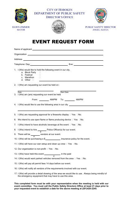 EVENT REQUEST FORM - Hoboken NJ