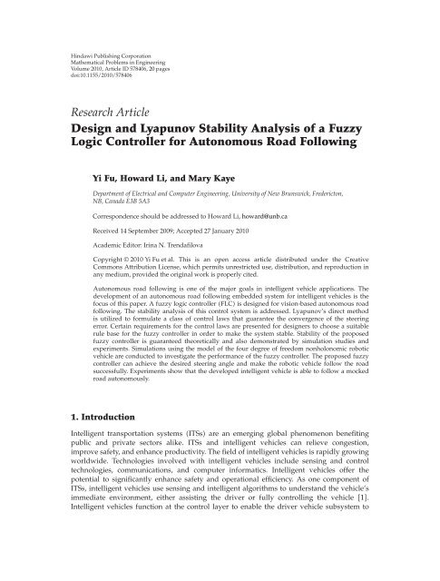 Design and Lyapunov Stability Analysis of a Fuzzy Logic Controller ...